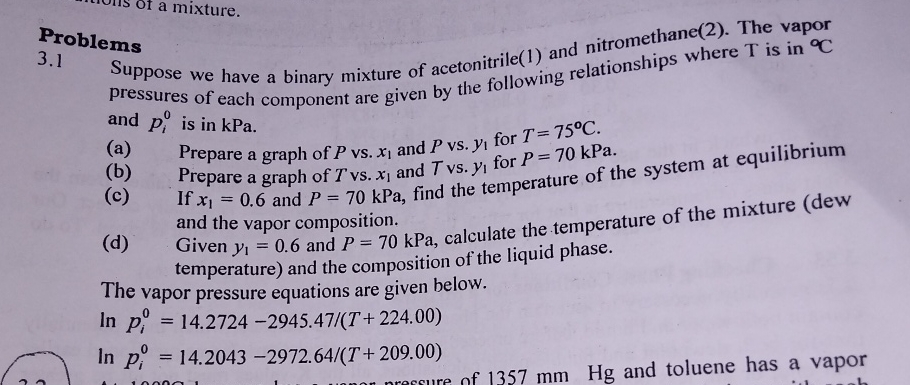 Suppose we have a binary mixture of acetonitrile and | Chegg.com