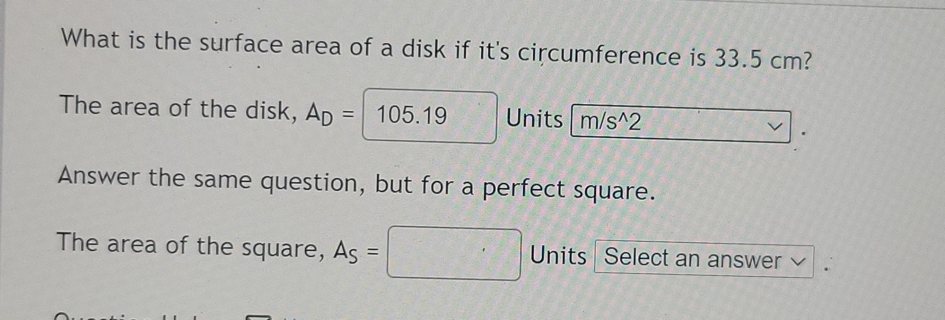 Solved What is the surface area of a disk if it's | Chegg.com