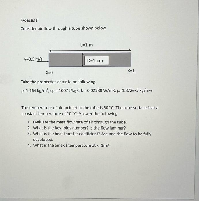 Solved PROBLEM 3 Consider air flow through a tube shown | Chegg.com