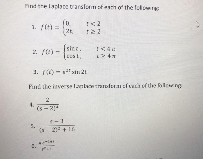 Solved Find the Laplace transform of each of the following: | Chegg.com