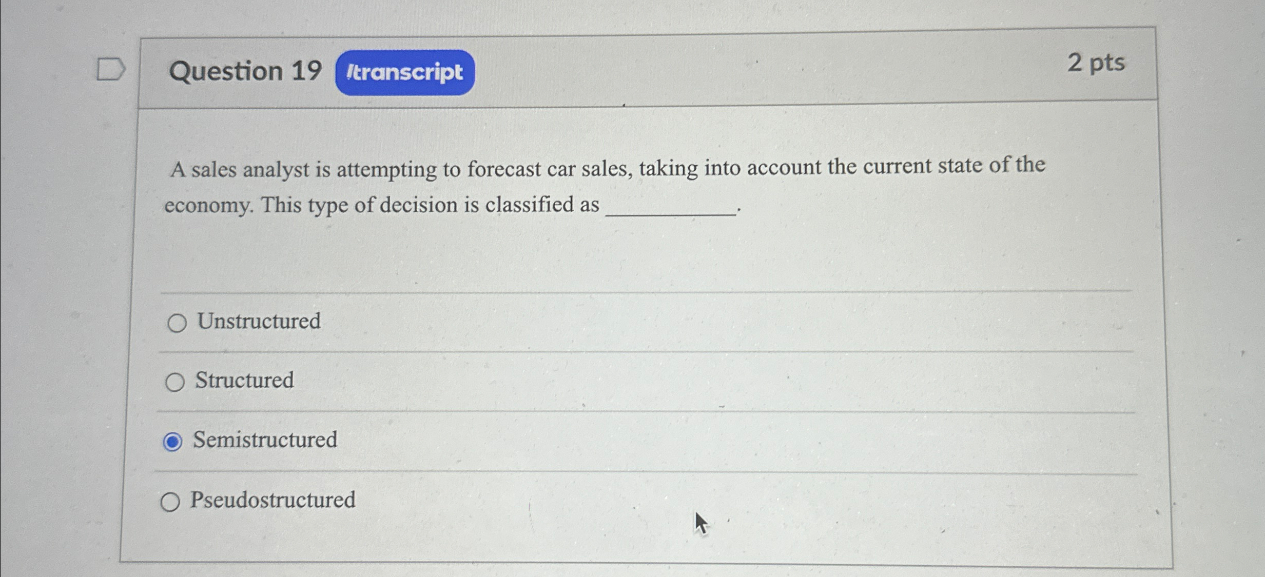 Solved Question 192 ﻿ptsA sales analyst is attempting to | Chegg.com