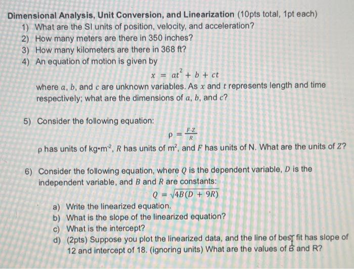Solved Dimensional Analysis, Unit Conversion, and | Chegg.com