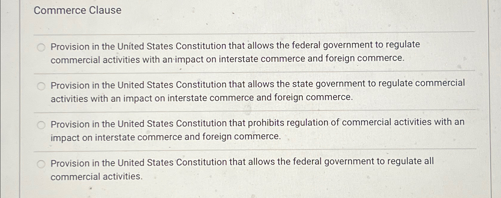 Solved Commerce ClauseProvision in the United States | Chegg.com