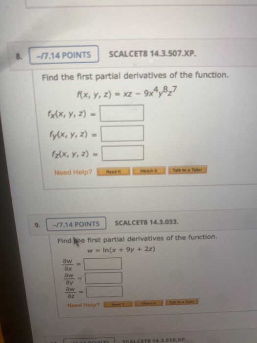 Solved -17.14 POINTS SCALCET8 14.3.507.XP. Find the first | Chegg.com