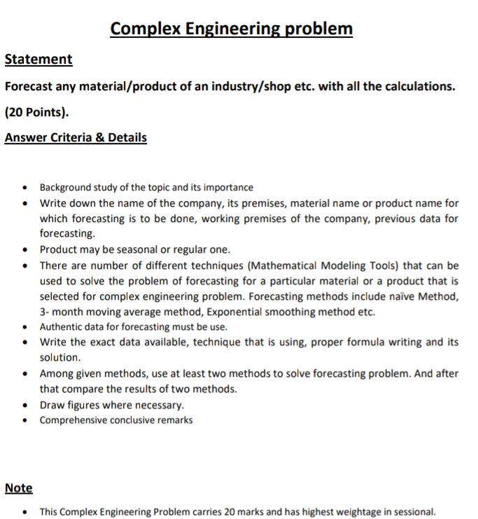 Solved Complex Engineering problem Statement Forecast any | Chegg.com