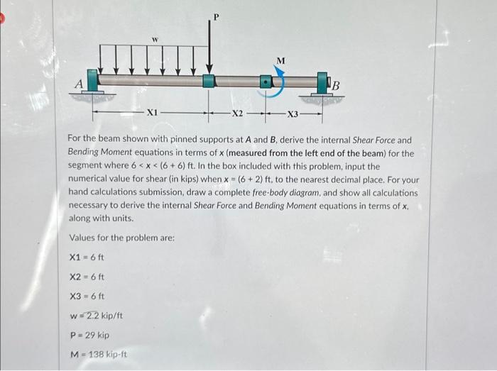 Solved For the beam shown with pinned supports at A and B, | Chegg.com