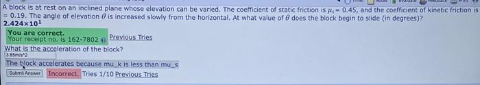 Solved A block is at rest on an inclined plane whose | Chegg.com
