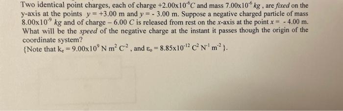 Solved Two identical point charges, each of charge +2.00x10C | Chegg.com
