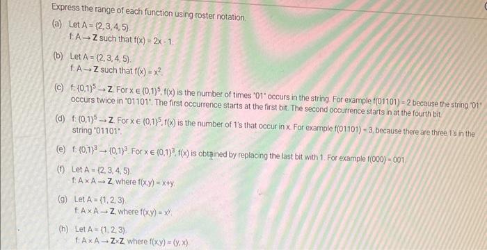 Solved Express the range of each function using roster | Chegg.com