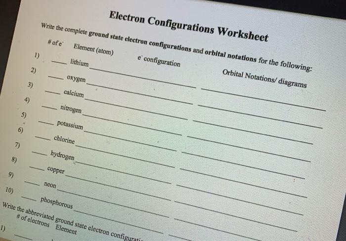 Solved Electron Configurations Worksheet Write the complete | Chegg.com