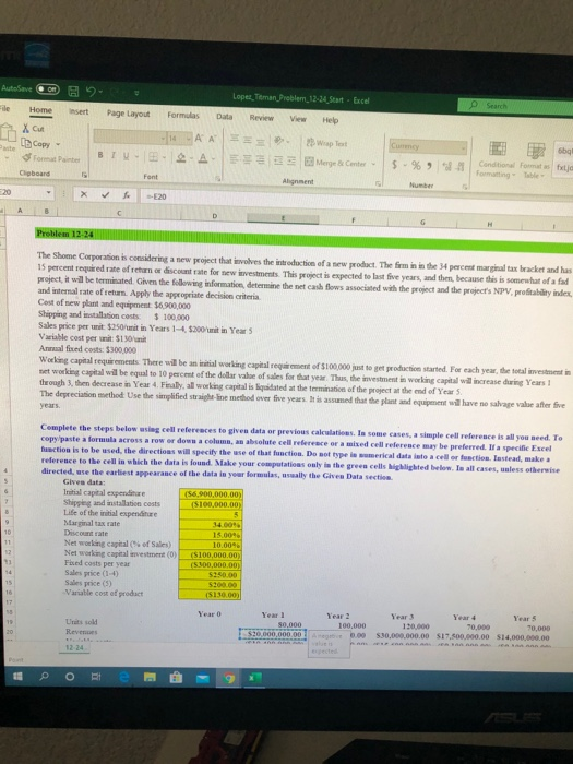 Solved AutoSave om Excel L e Search 2- Lopez, Teman Problem | Chegg.com