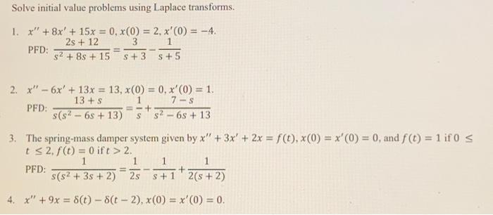Solved Solve initial value problems using Laplace | Chegg.com