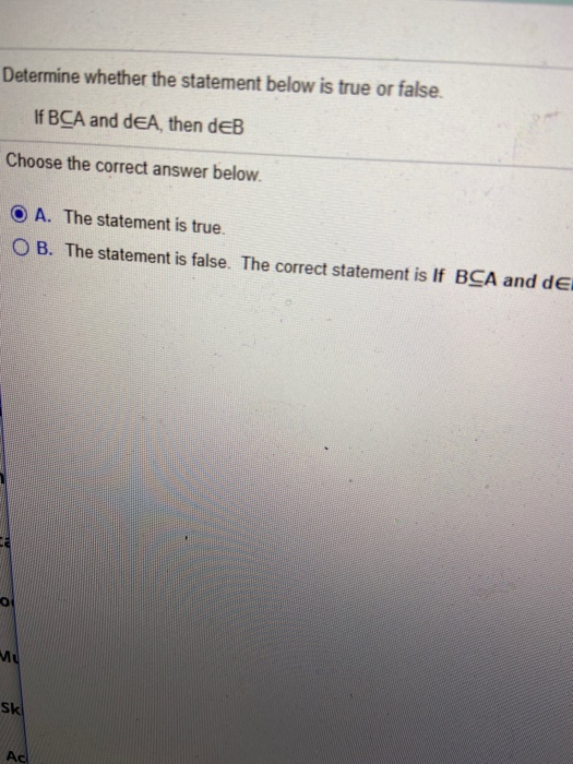 Solved Determine whether the statement below is true or | Chegg.com