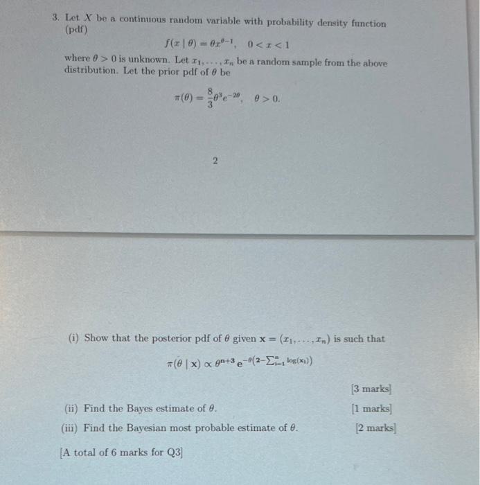 Solved 3. Let X be a continuous random variable with | Chegg.com