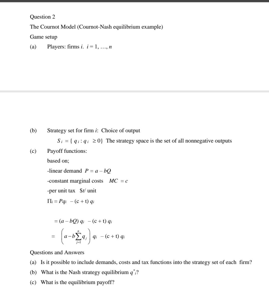 Solved Question 2 The Cournot Model (Cournot-Nash | Chegg.com