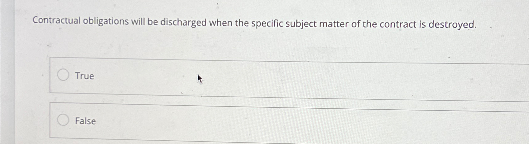 Solved Contractual obligations will be discharged when the | Chegg.com