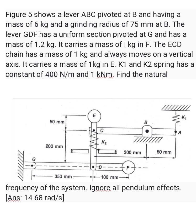 Solved Figure 5 shows a lever ABC pivoted at B and having a | Chegg.com