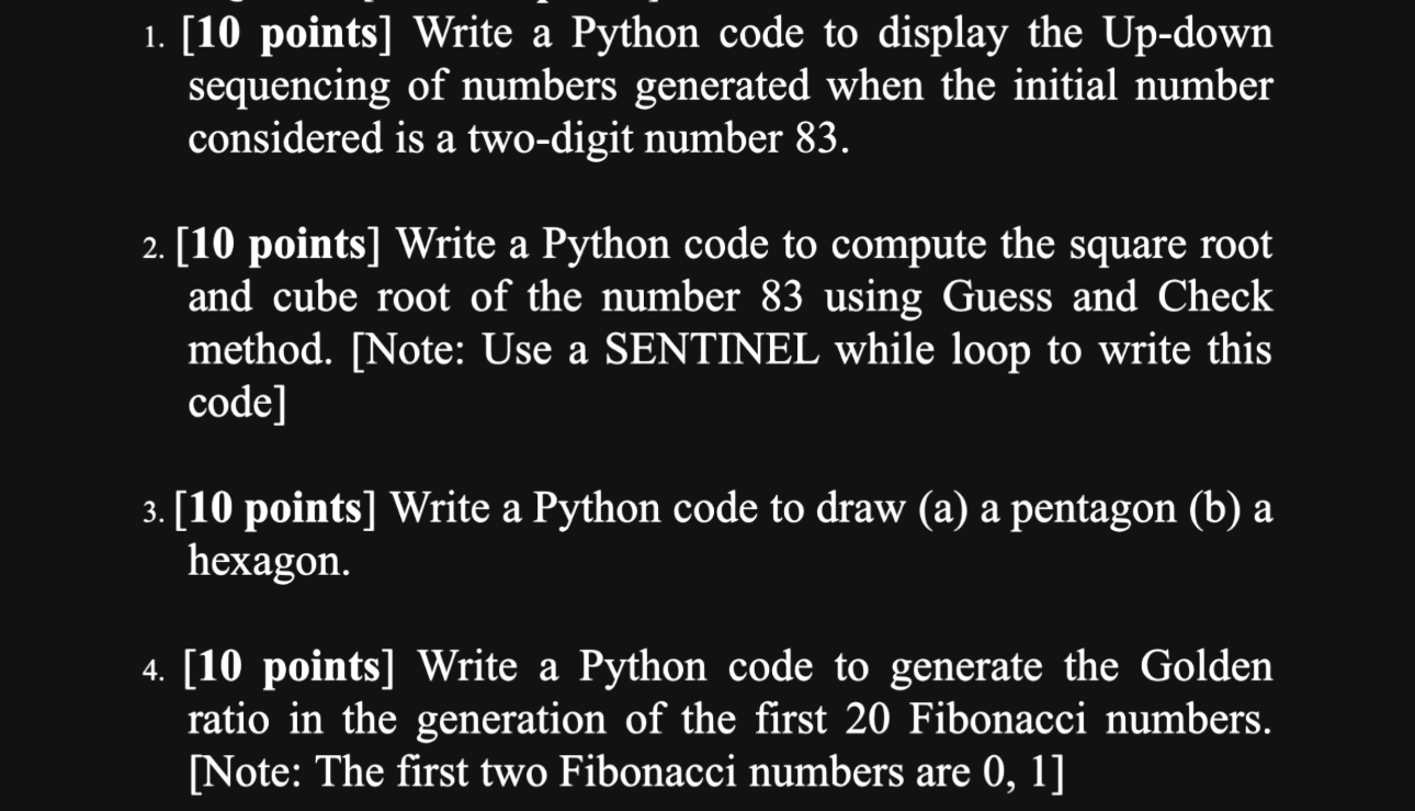 Solved [10 ﻿points] ﻿Write a Python code to display the | Chegg.com