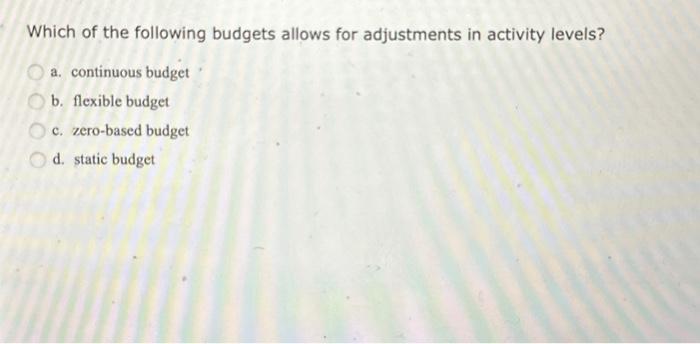 Solved Which of the following budgets allows for adjustments | Chegg.com