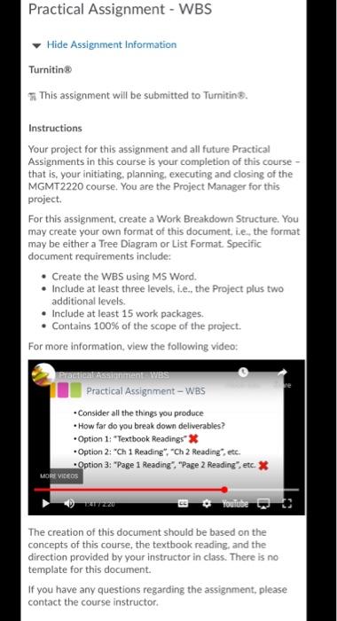 Practical Assignment - WBS Hide Assignment | Chegg.com