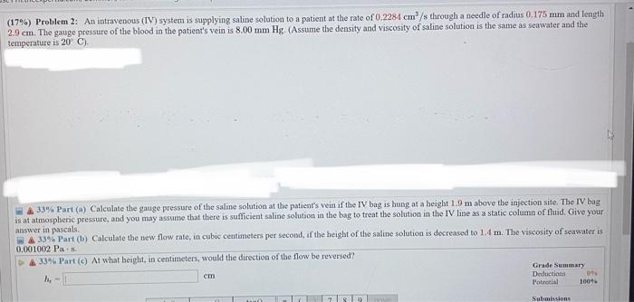 Solved (17\%) Problem 2: An intravenous (IV) system is | Chegg.com