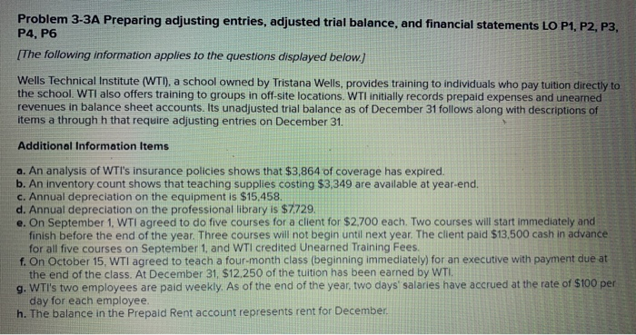 Solved Problem 3-3A Preparing adjusting entries, adjusted | Chegg.com