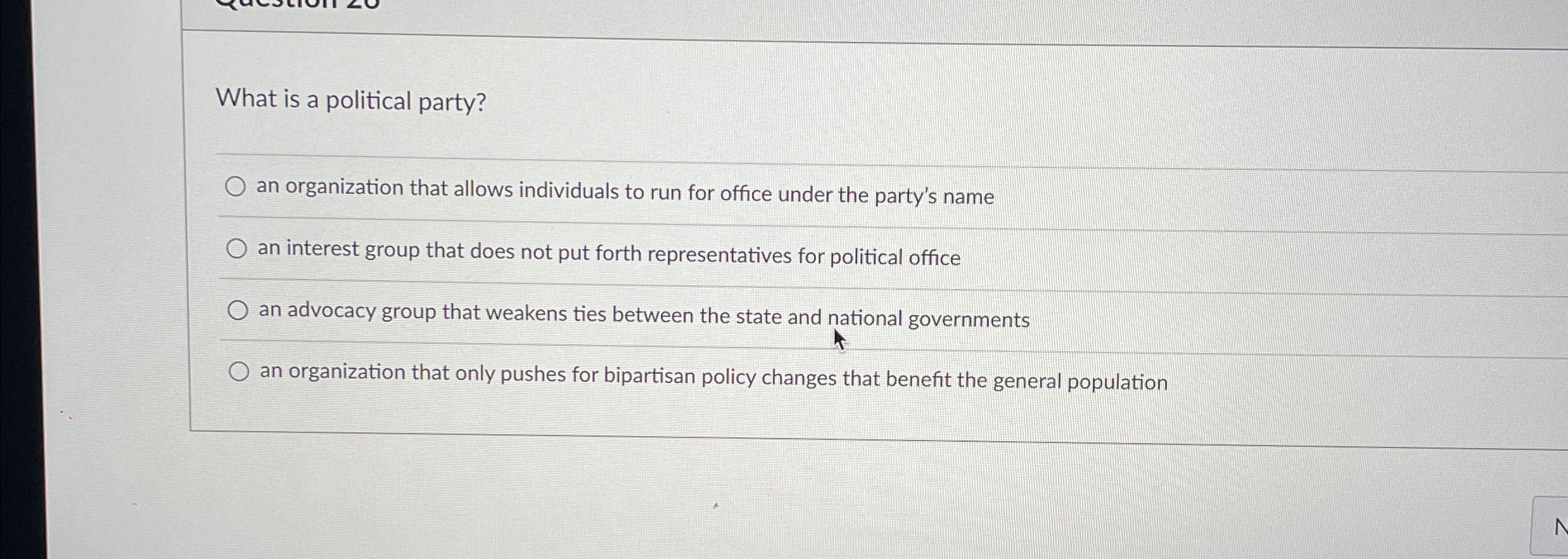Solved What is a political party?an organization that allows | Chegg.com