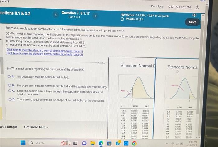 Solved Suppose a simple random sample of size n=14 is | Chegg.com