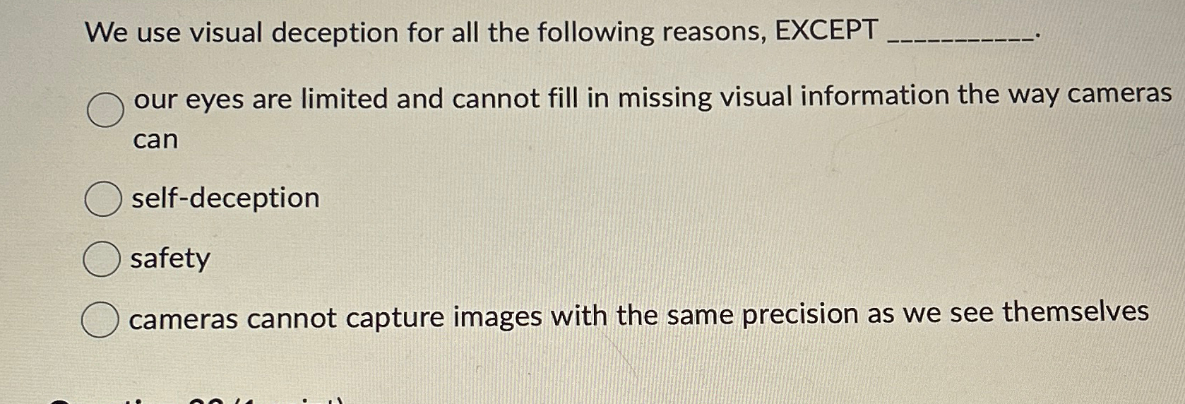 Solved We use visual deception for all the following | Chegg.com