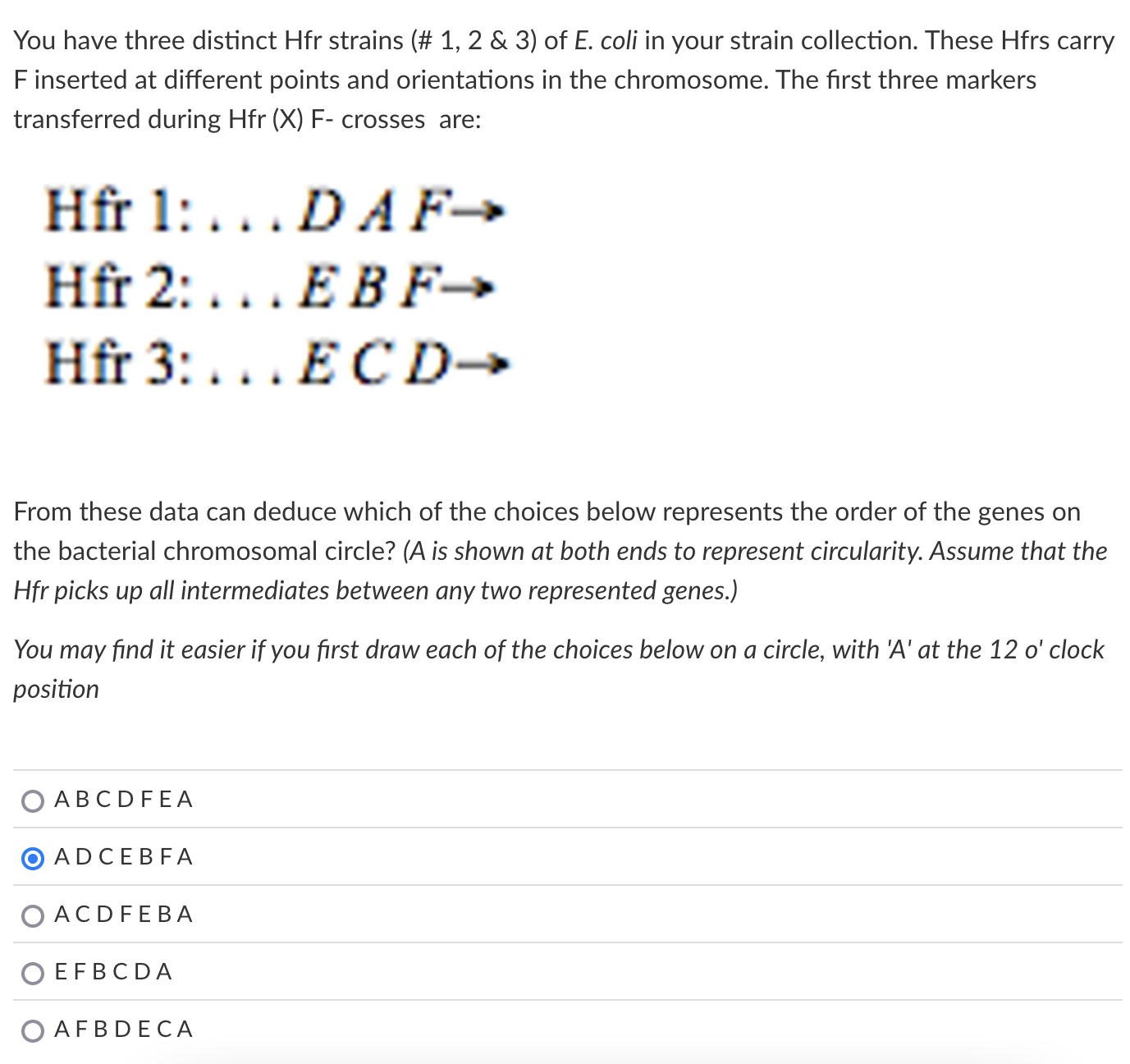 Solved You have three distinct Hfr strains (# 1, 2 ﻿& 3) ﻿of | Chegg.com