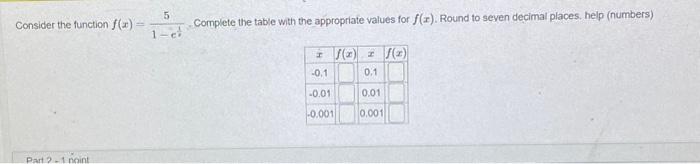 Solved Consider the function f(x) = Part 2 - 1 point 5 1 - | Chegg.com