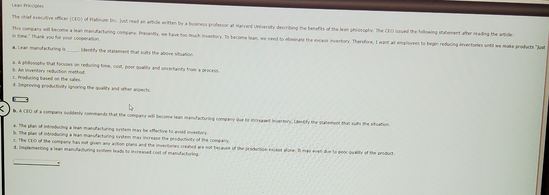 Solved Lean Principles in time." Thank you for your | Chegg.com