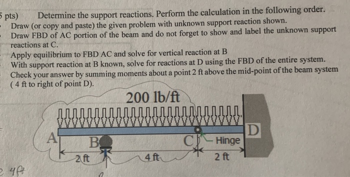 Solved 5 pts) Determine the support reactions. Perform the | Chegg.com