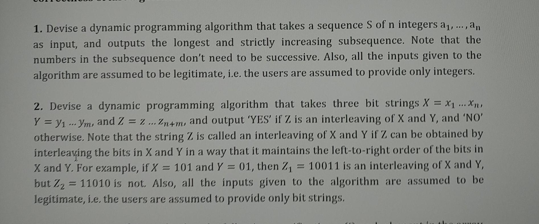 Solved 1 Devise A Dynamic Programming Algorithm That Takes