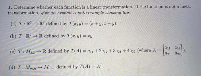 Solved 1. Determine whether each function is a linear | Chegg.com
