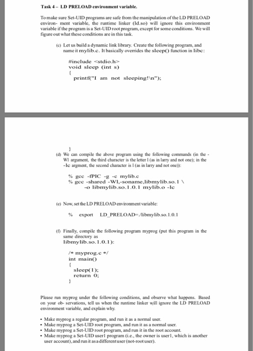 Task 4-LD PRELOAD environment variable. To make sure | Chegg.com