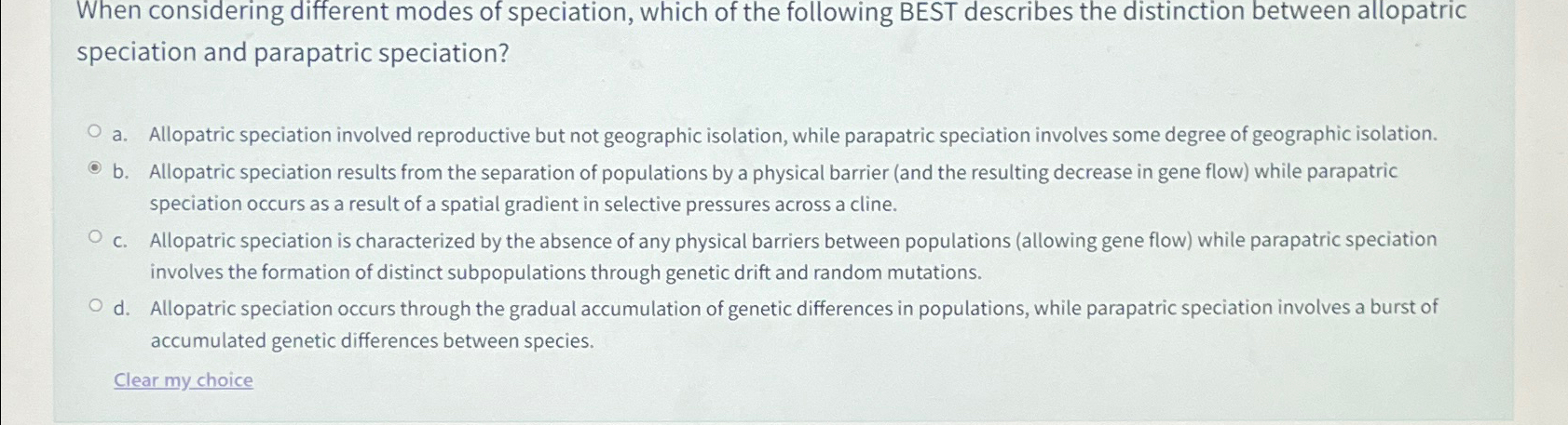 Solved When considering different modes of speciation, which | Chegg.com