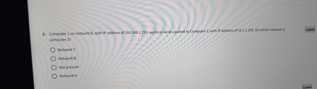 Solved Computer 1 ﻿on network B, ﻿with IP address of | Chegg.com