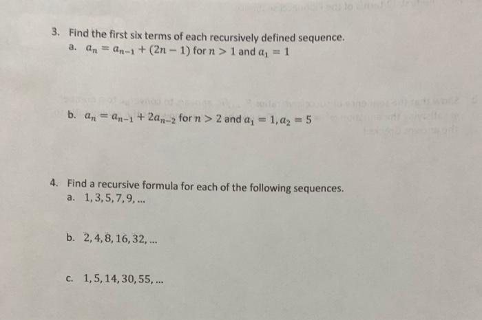 Solved 3. Find the first six terms of each recursively | Chegg.com