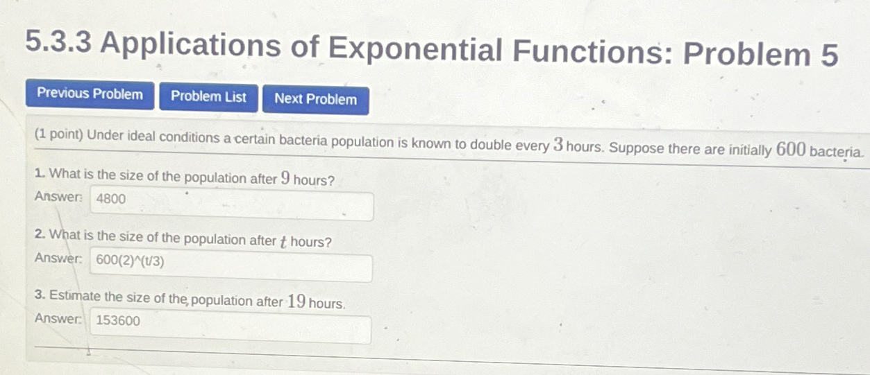 Solved 5.3.3 ﻿Applications of Exponential Functions: Problem | Chegg.com