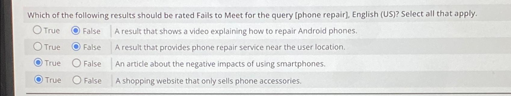 Solved Which of the following results should be rated Fails | Chegg.com