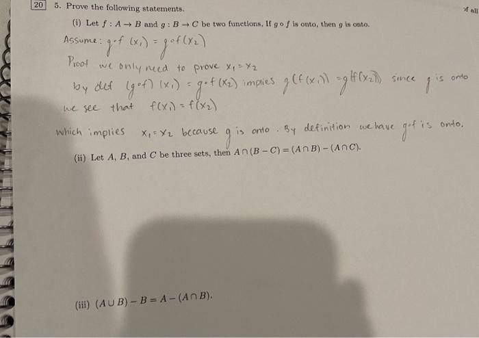 Solved 5. Prove the following statements. (i) Let f:A→B and | Chegg.com