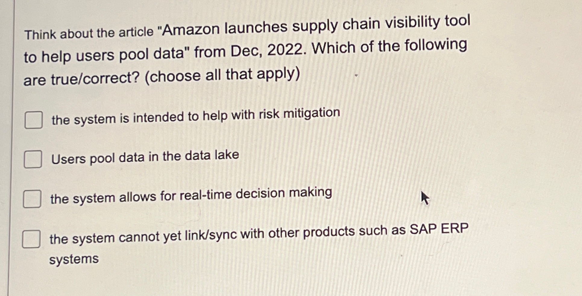 Solved Think about the article "Amazon launches supply chain | Chegg.com