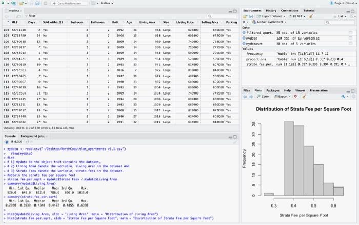 Solved R-Studio: I need to summarize data for living area of | Chegg.com