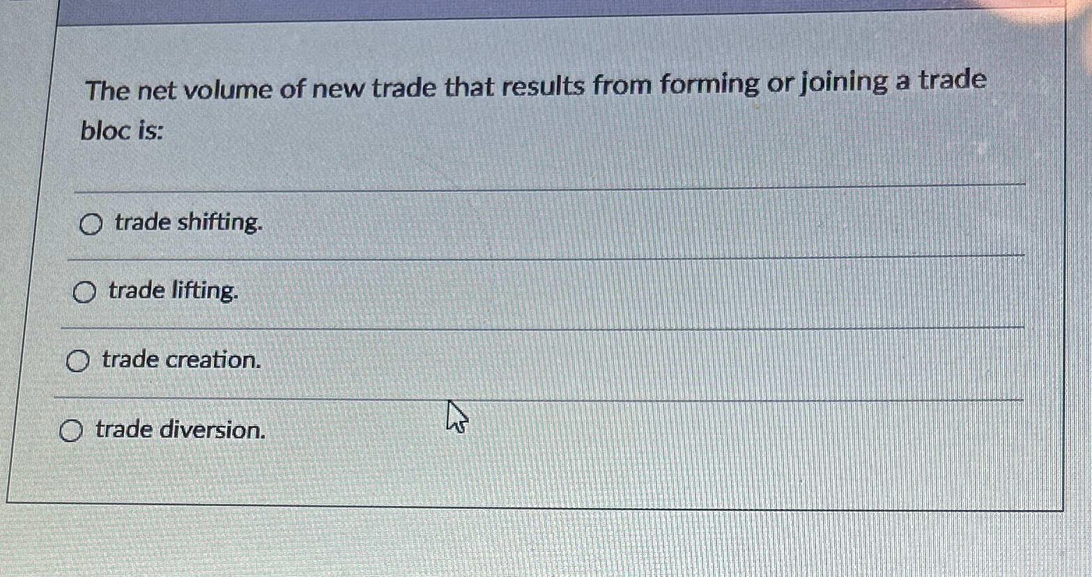 Solved The net volume of new trade that results from forming | Chegg.com