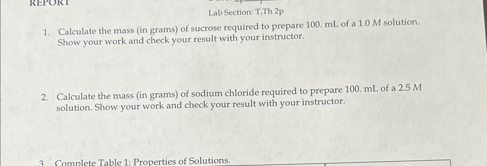 Solved Lab Section: T,Th 2pCalculate the mass (in grams) ﻿of | Chegg.com