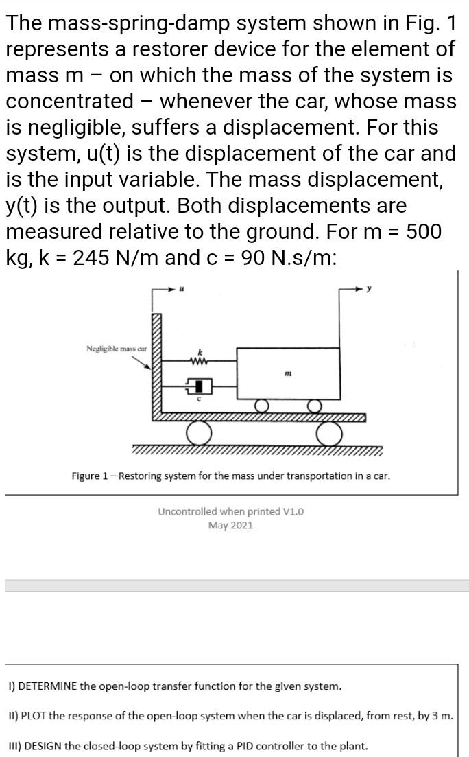 Solved The mass-spring-damp system shown in Fig. 1 | Chegg.com