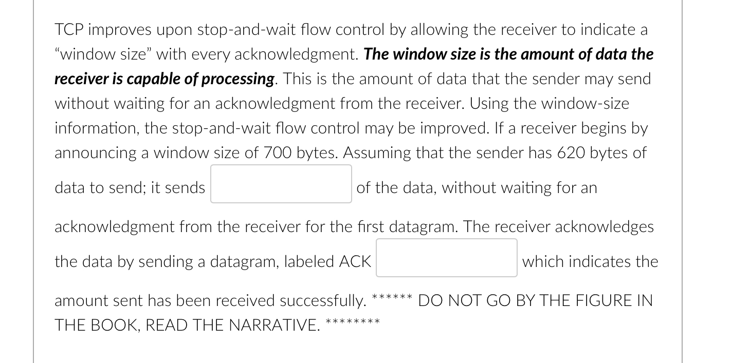 Solved TCP improves upon stop-and-wait flow control by | Chegg.com