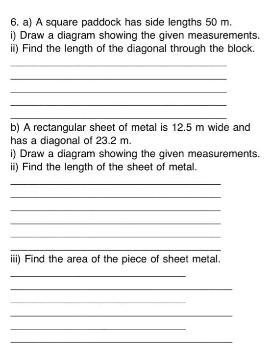 Solved 6 A A Square Paddock Has Side Lengths 50 M I Draw