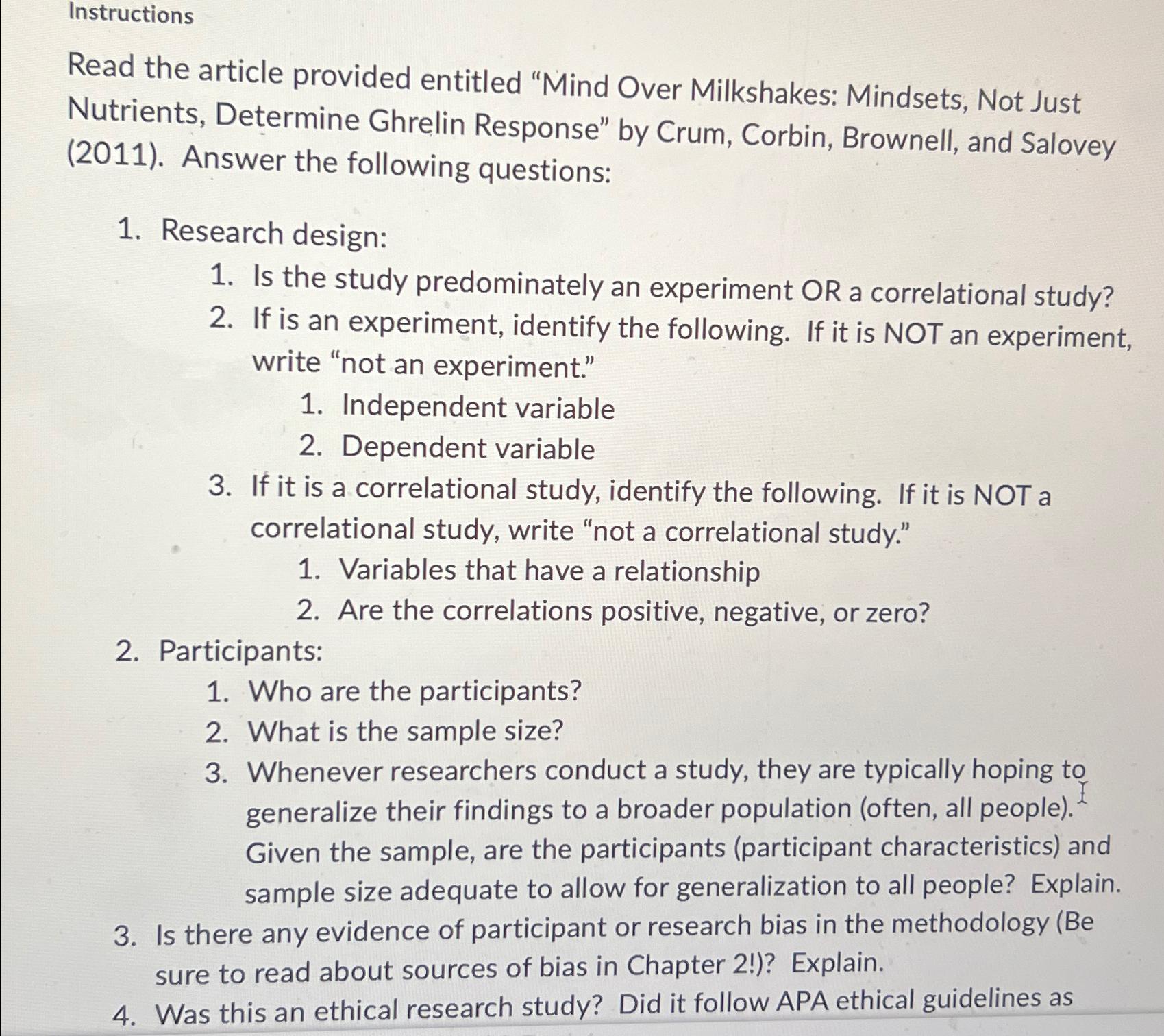 Solved InstructionsRead the article provided entitled "Mind | Chegg.com